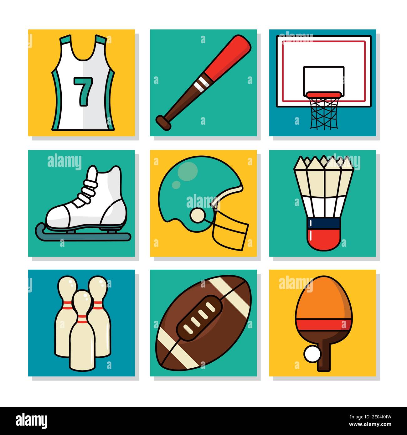 sport elements icon set over colorful squares and white background ...