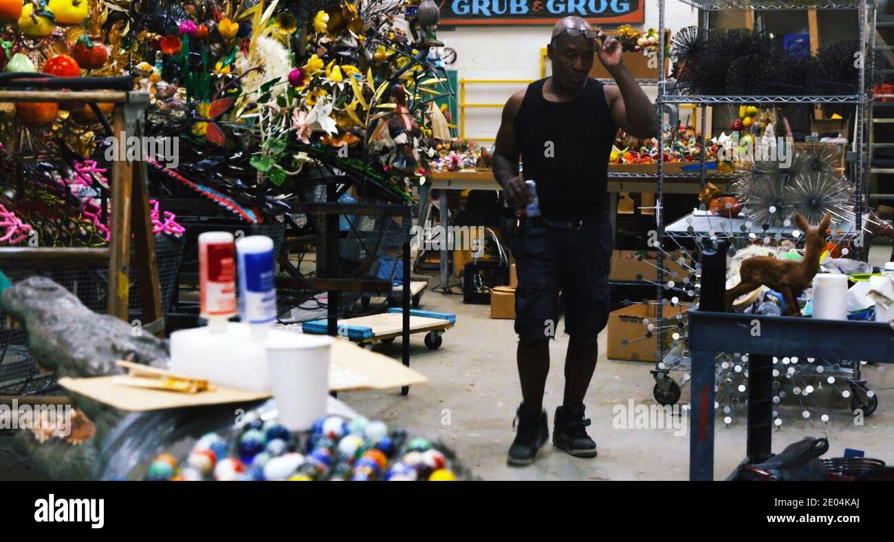 MUSEUM TOWN, Artist Nick Cave in his workshop, preparing for his ...