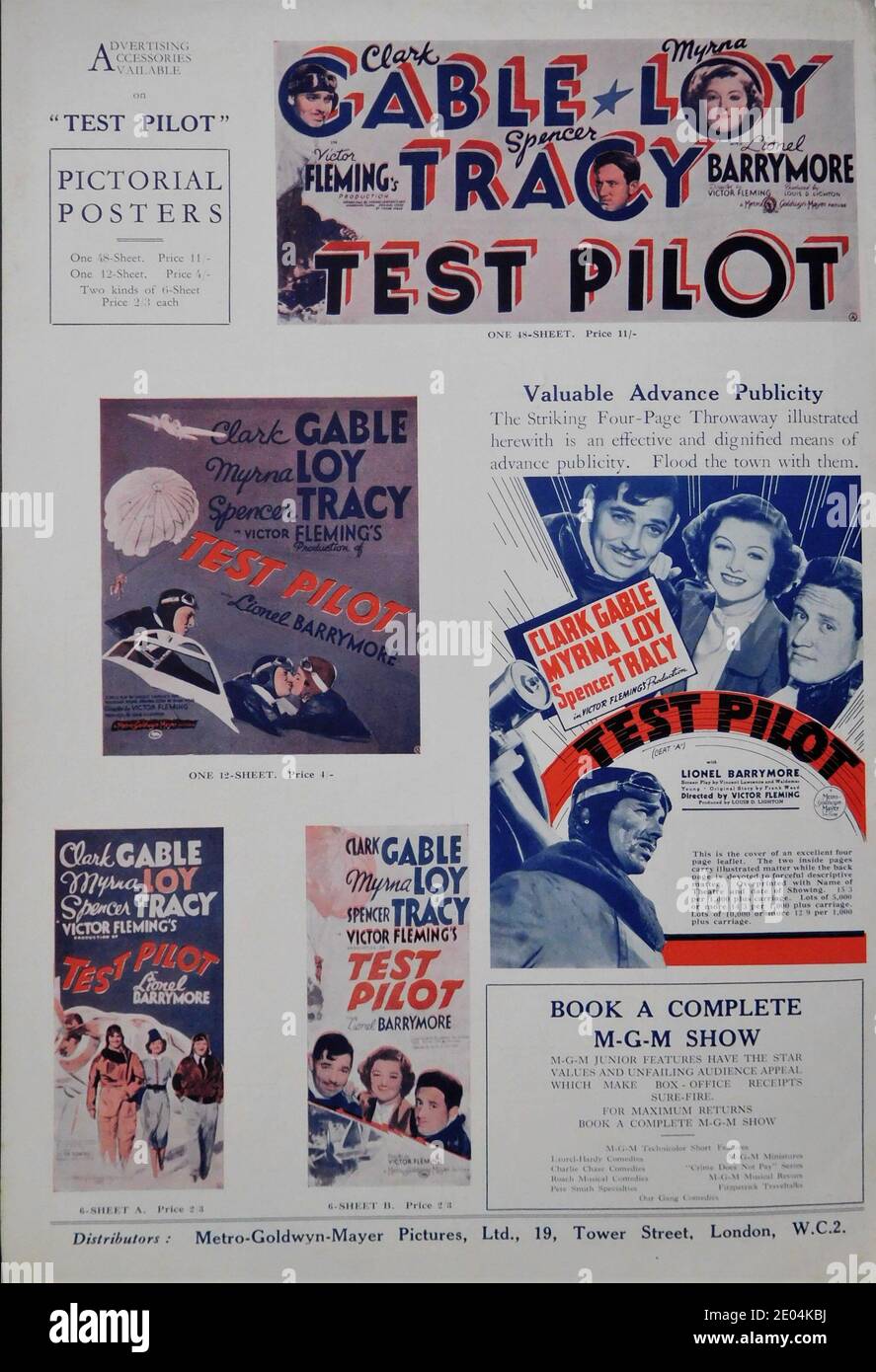 CLARK GABLE MYRNA LOY and SPENCER TRACY in TEST PILOT 1938 director ...