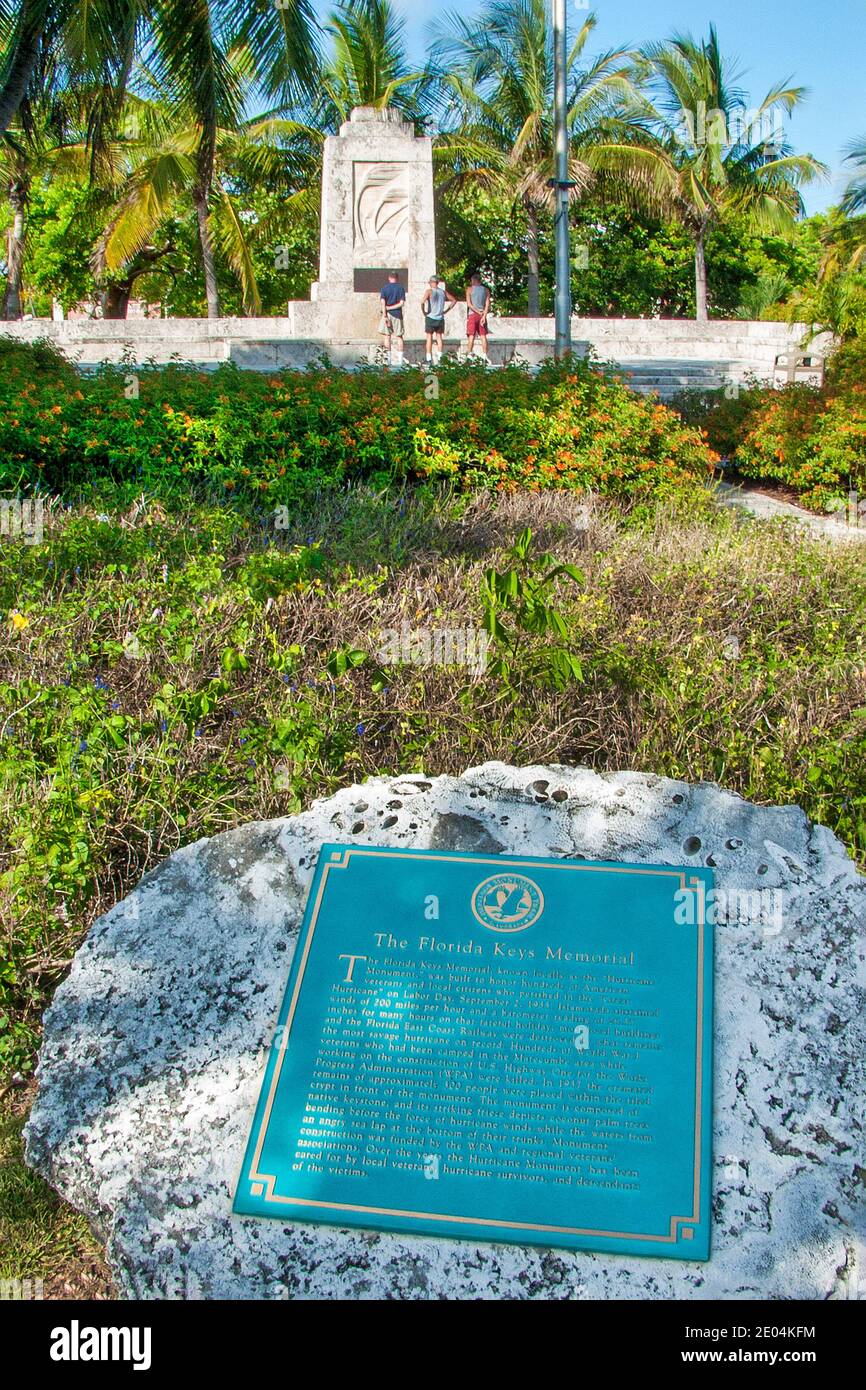 The historic marker at The Florida Keys Memorial to the victims of the ...