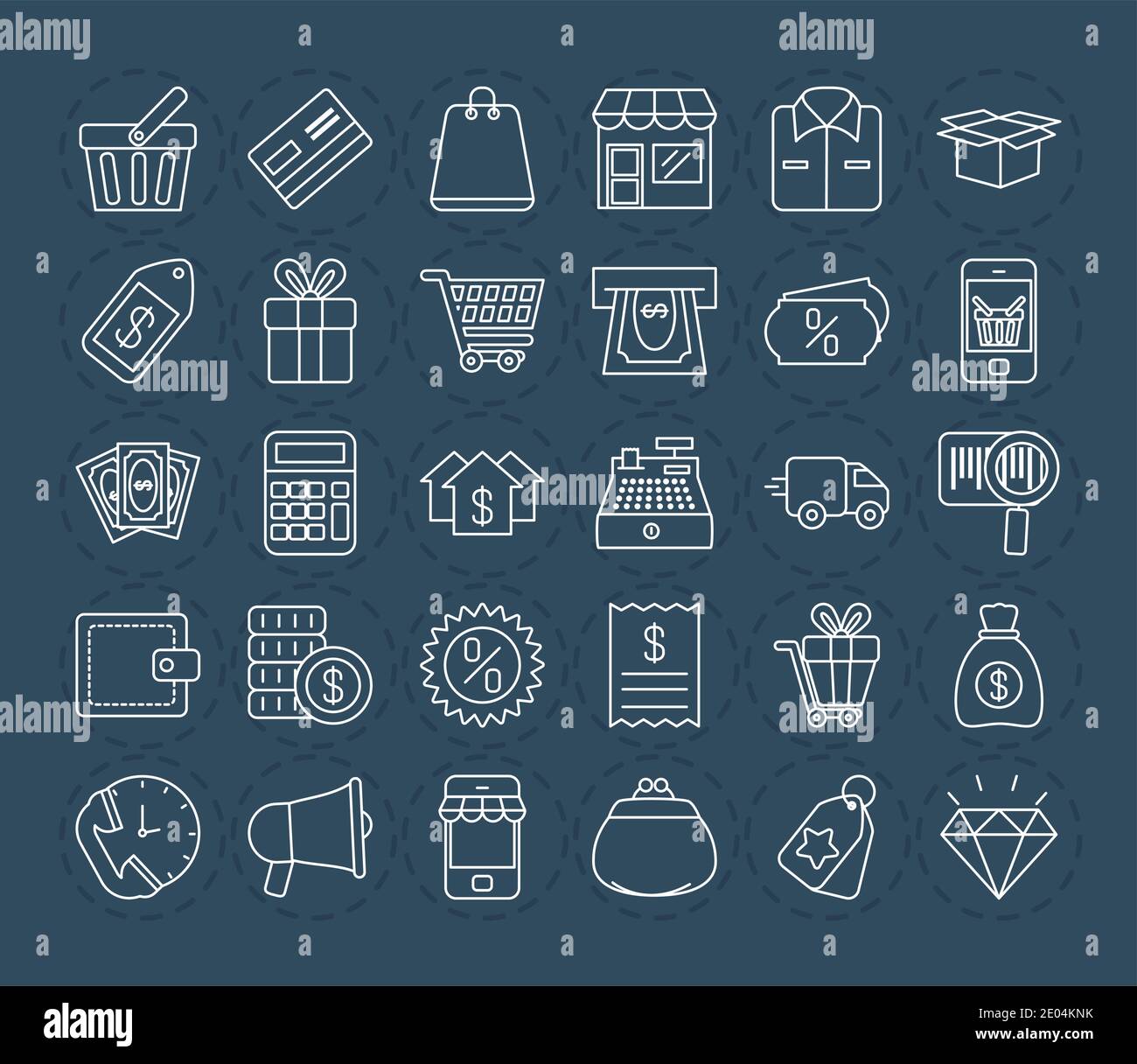 shopping and money icon set over blue background, line style, vector ...