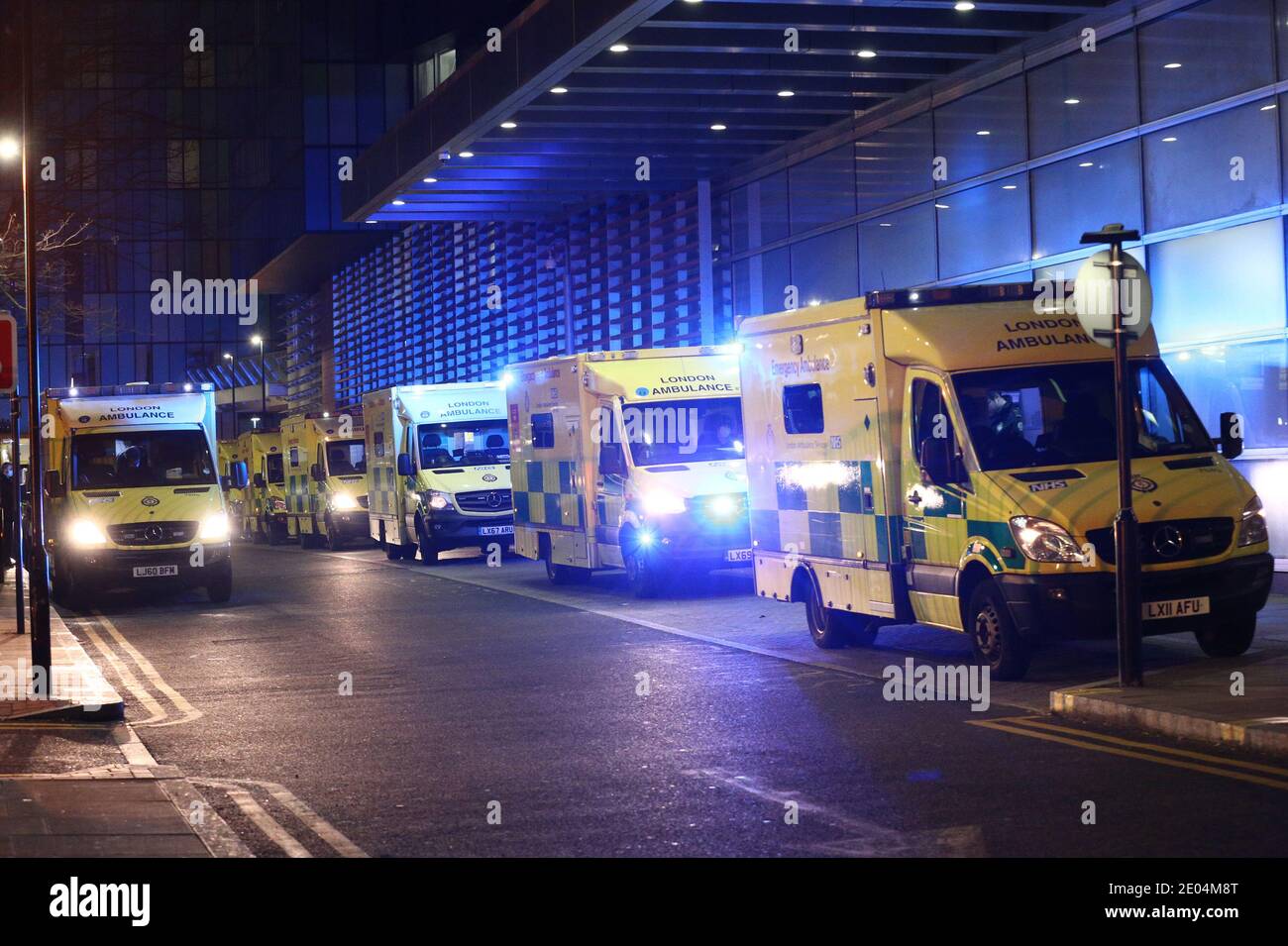Ambulances queued outside the Royal London Hospital, in London Stock Photo - Alamy