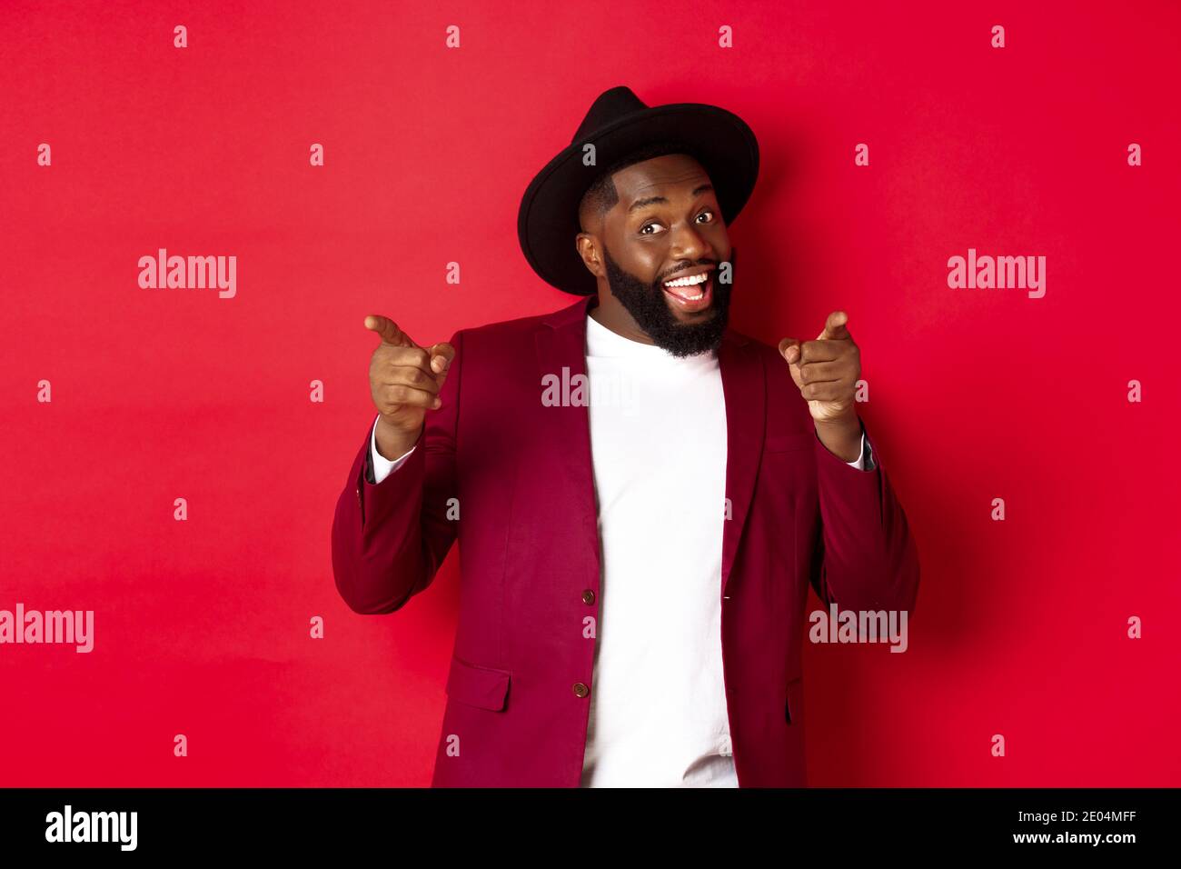 Christmas and people concept. Happy Black man celebrating New Year and ...