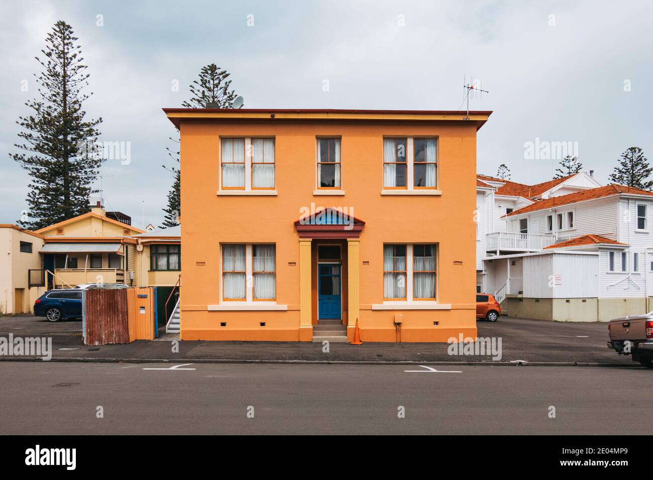 a vibrant rectangular two-storey house in Napier, New Zealand Stock ...
