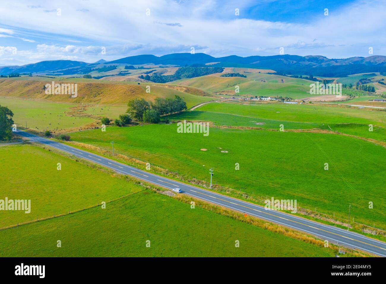 Aerial view of rural landscape of South Island in New Zealand Stock ...