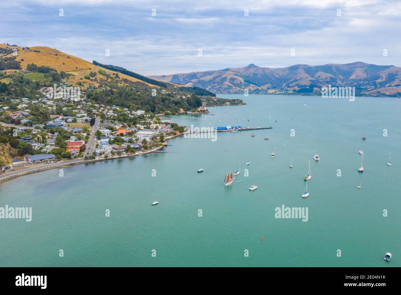 Aerial view of waterfront of Akaroa, New Zealand Stock Photo - Alamy