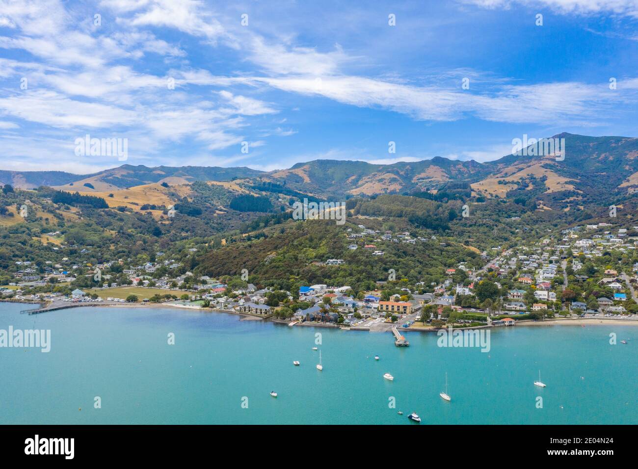 Aerial view of waterfront of Akaroa, New Zealand Stock Photo - Alamy