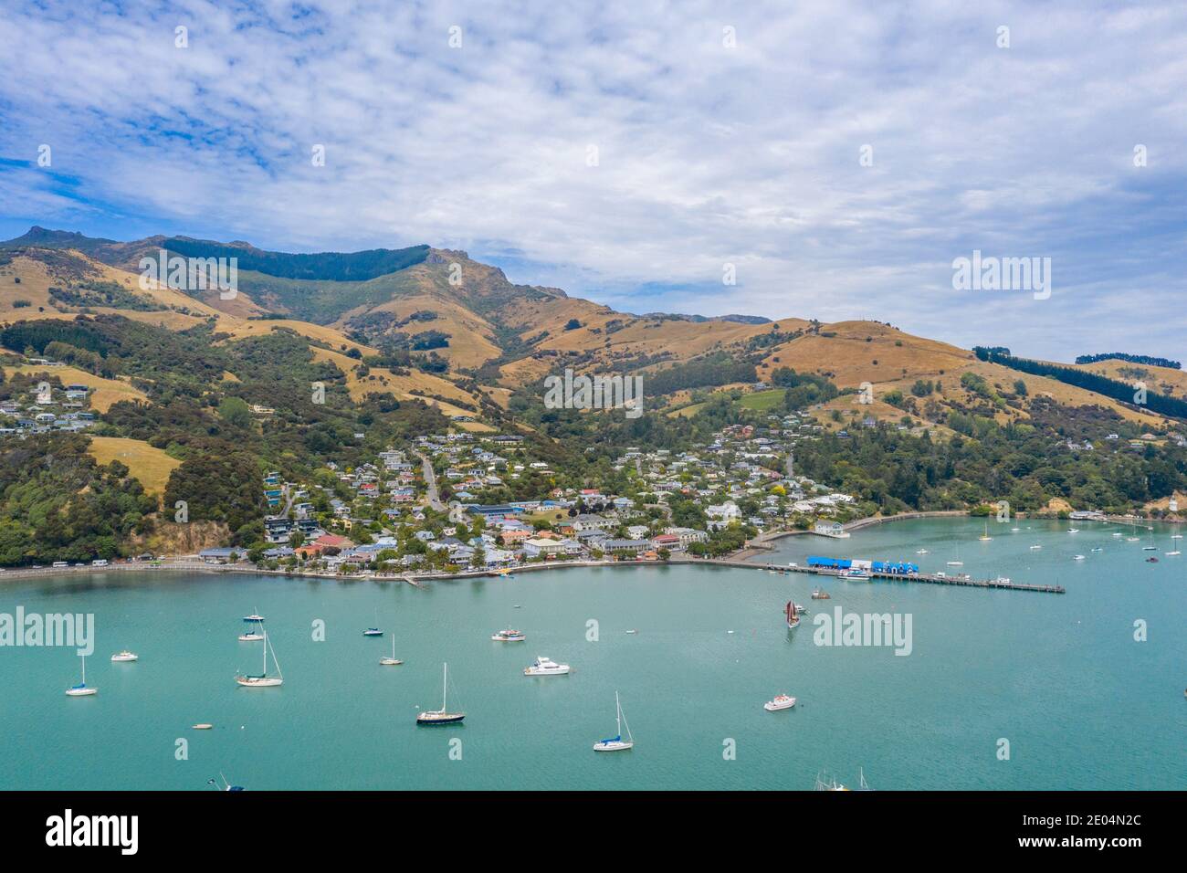 Aerial view of waterfront of Akaroa, New Zealand Stock Photo - Alamy