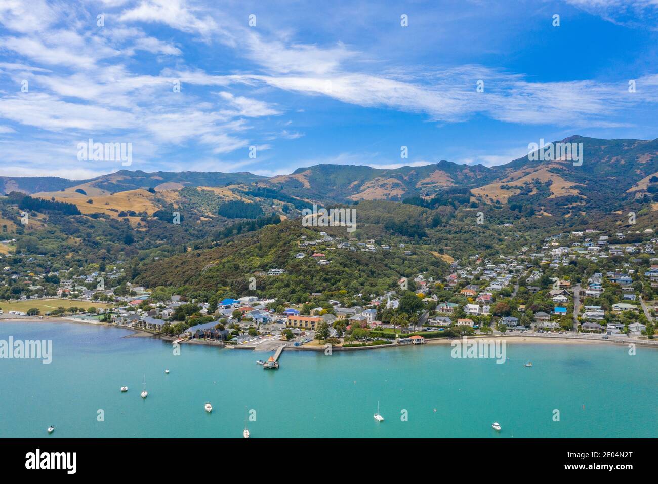 Aerial view of waterfront of Akaroa, New Zealand Stock Photo - Alamy