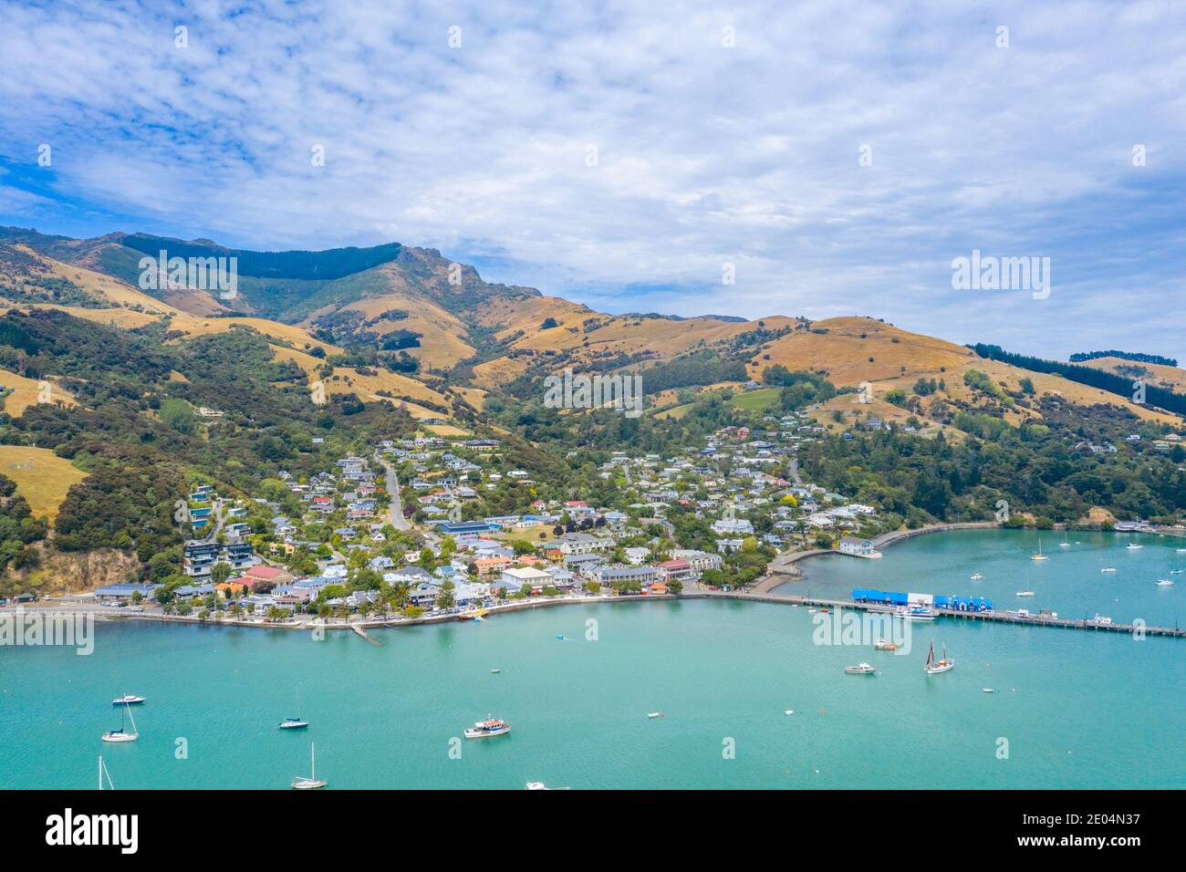 Aerial view of waterfront of Akaroa, New Zealand Stock Photo - Alamy
