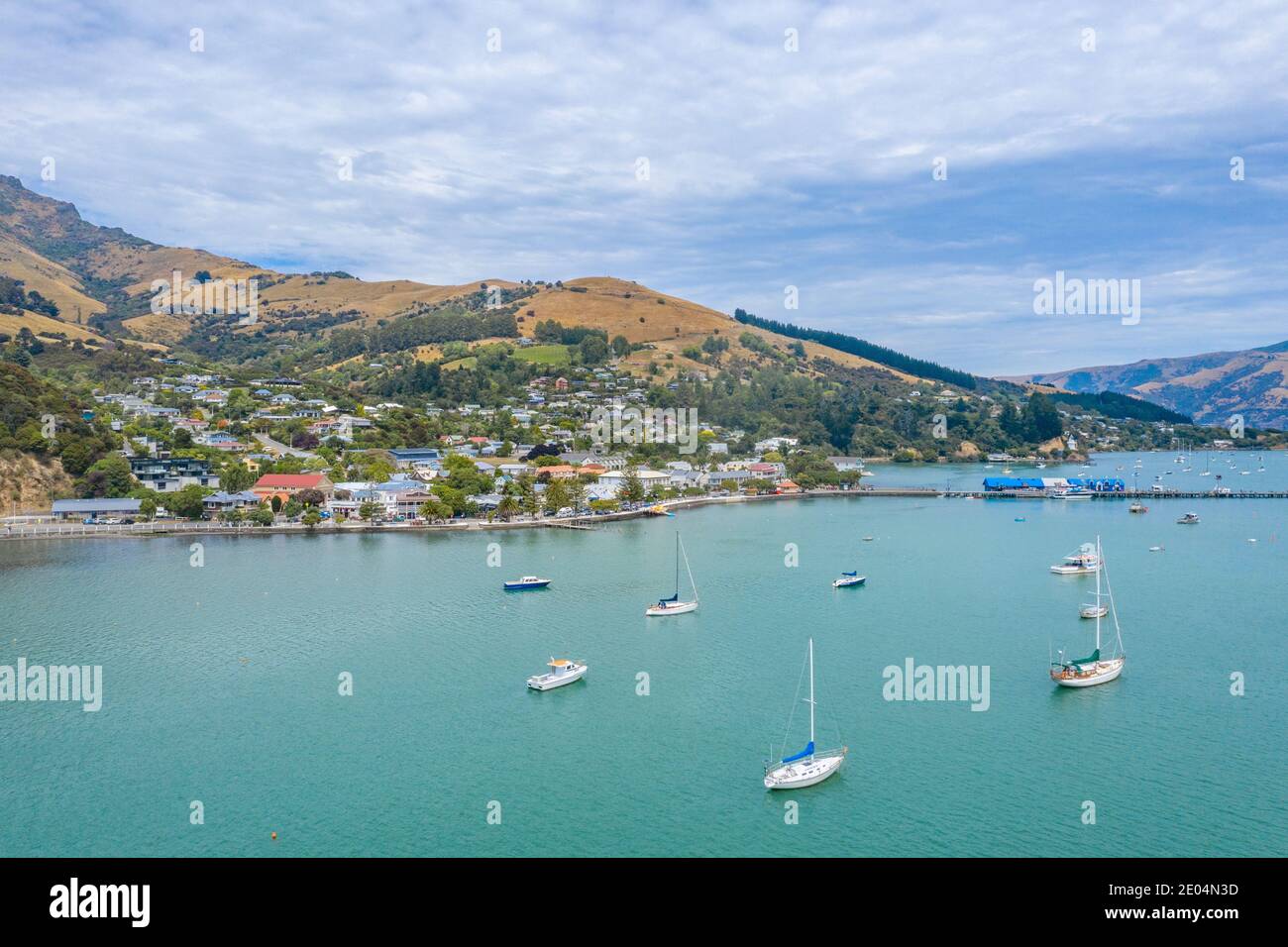 Aerial view of waterfront of Akaroa, New Zealand Stock Photo - Alamy