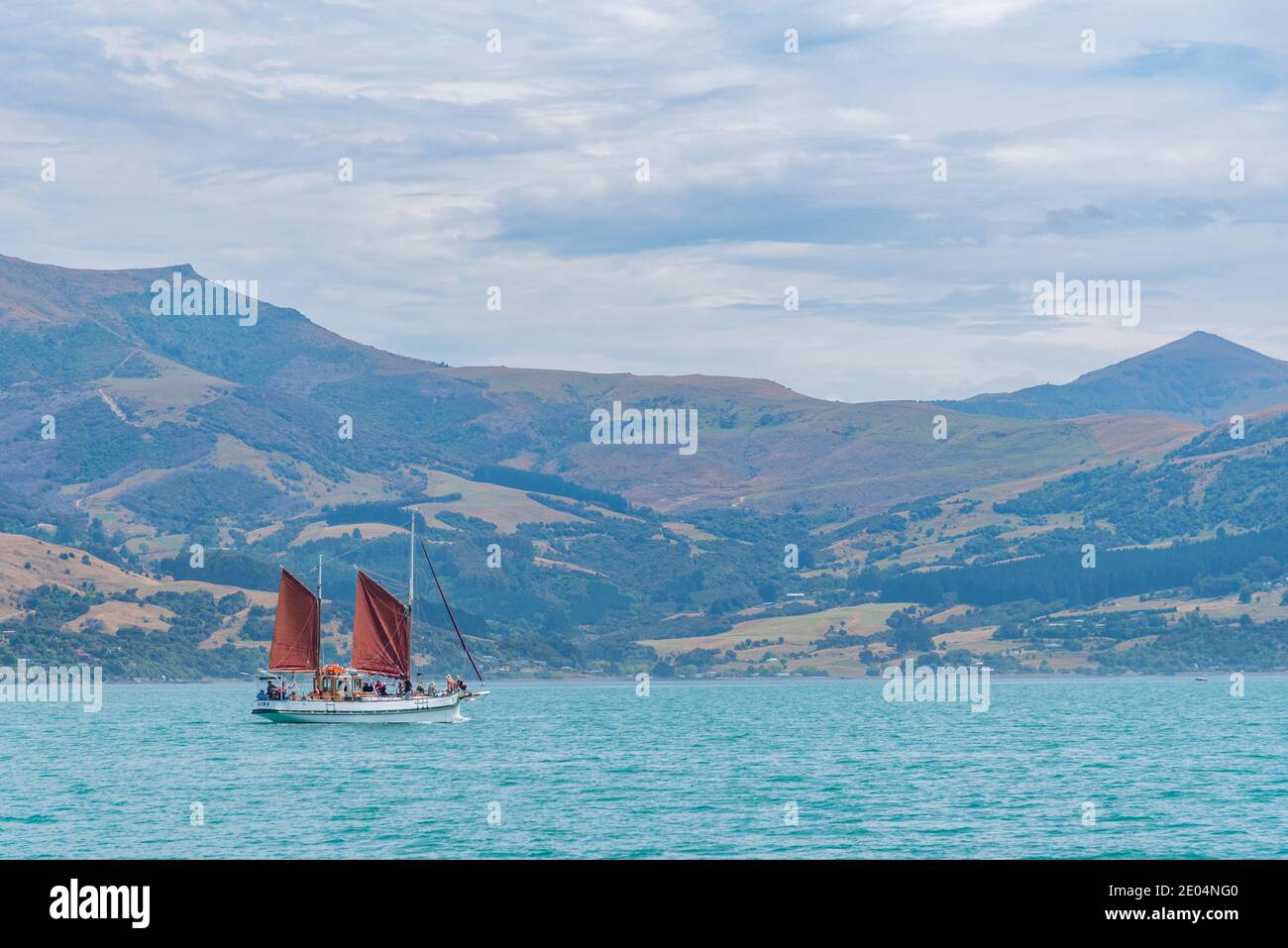 Tourist sail boat at Banks peninsula in New Zealand Stock Photo - Alamy