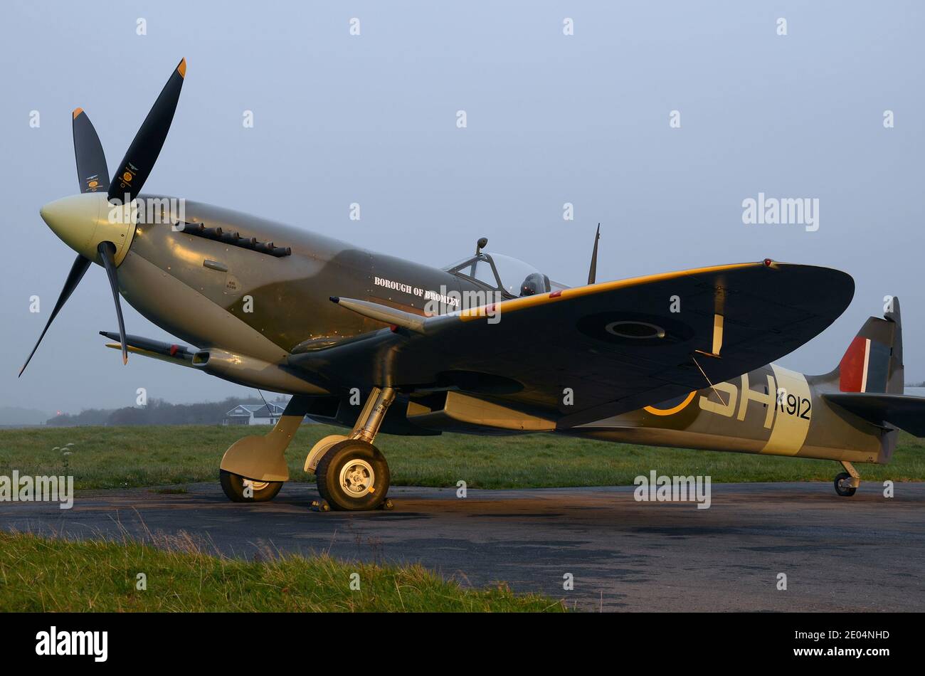 Biggin Hill Heritage Hangar Supermarine Spitfire on a misty evening at ...