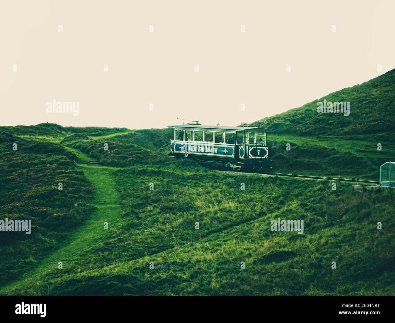 Split toned image of tram on the Great Orme Tram railway, Llandudno ...