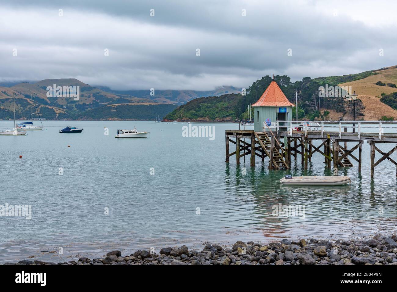 Wharf at Akaroa, New Zealand Stock Photo - Alamy