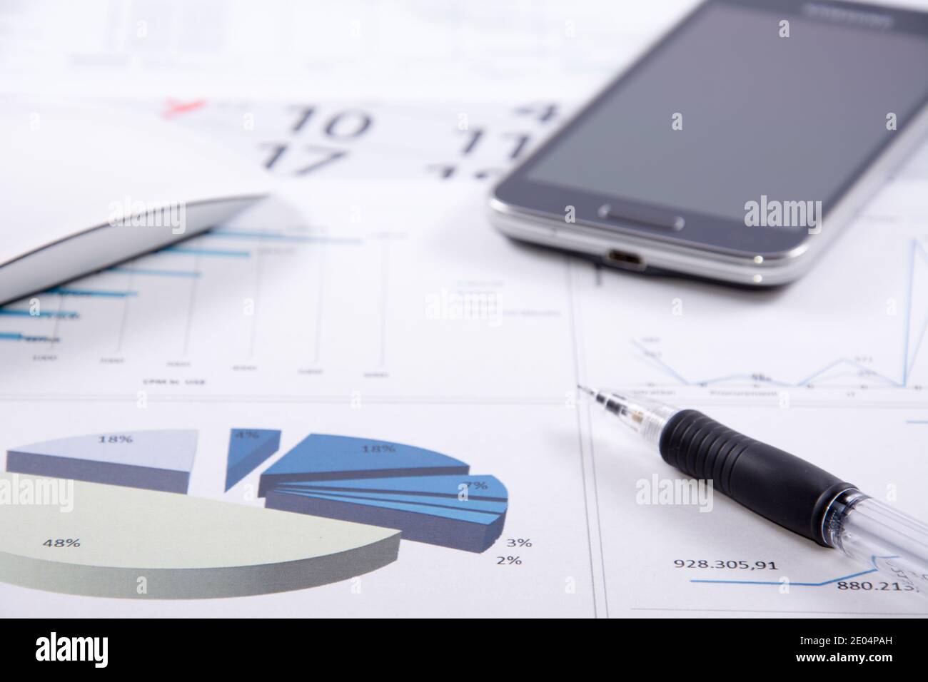 Project management: Office desk top view with graphic Stock Photo - Alamy
