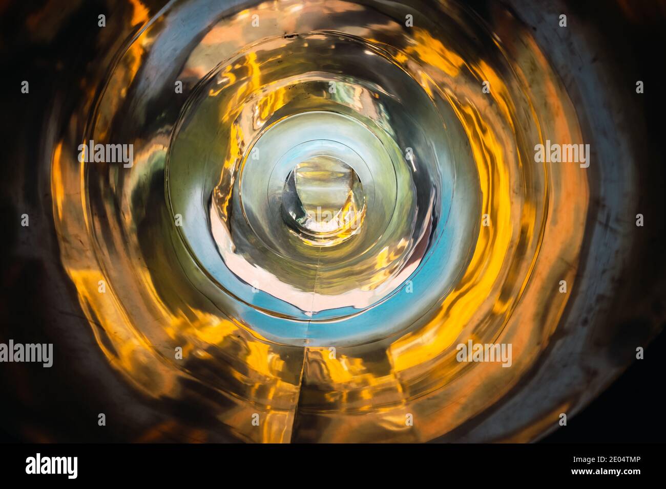 Abstract tube shape background with converging metallic reflections ...