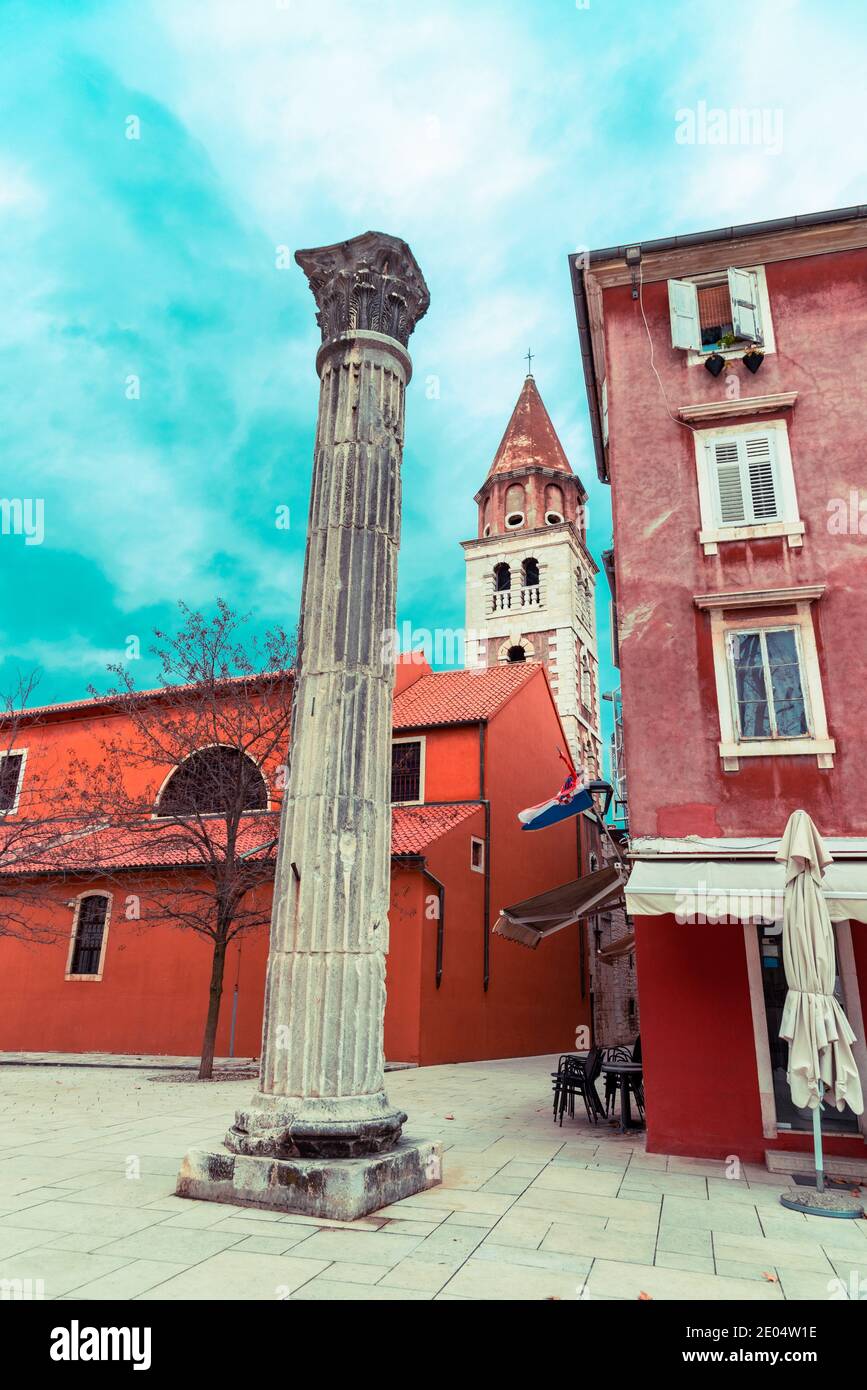 Roman column at Petar Zoranic Square in Zadar, Croatia Stock Photo - Alamy