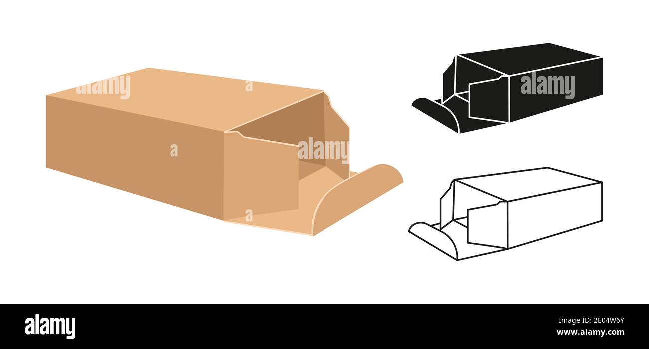 Template box mockup set. Cartoon, linear and black glyph style ...