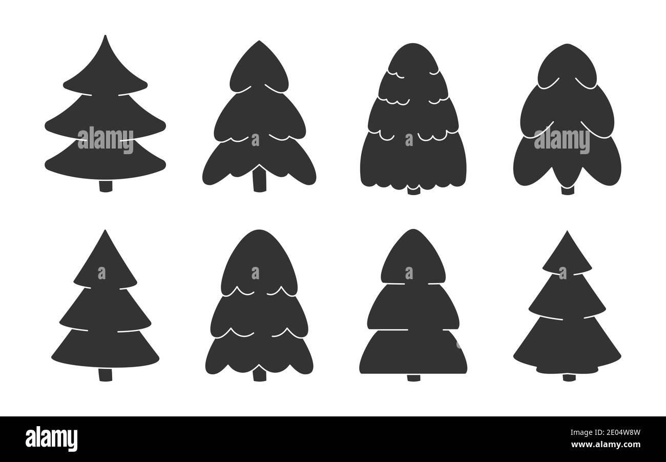 Black glyph Christmas forest trees, template icon set. Fir-tree ...