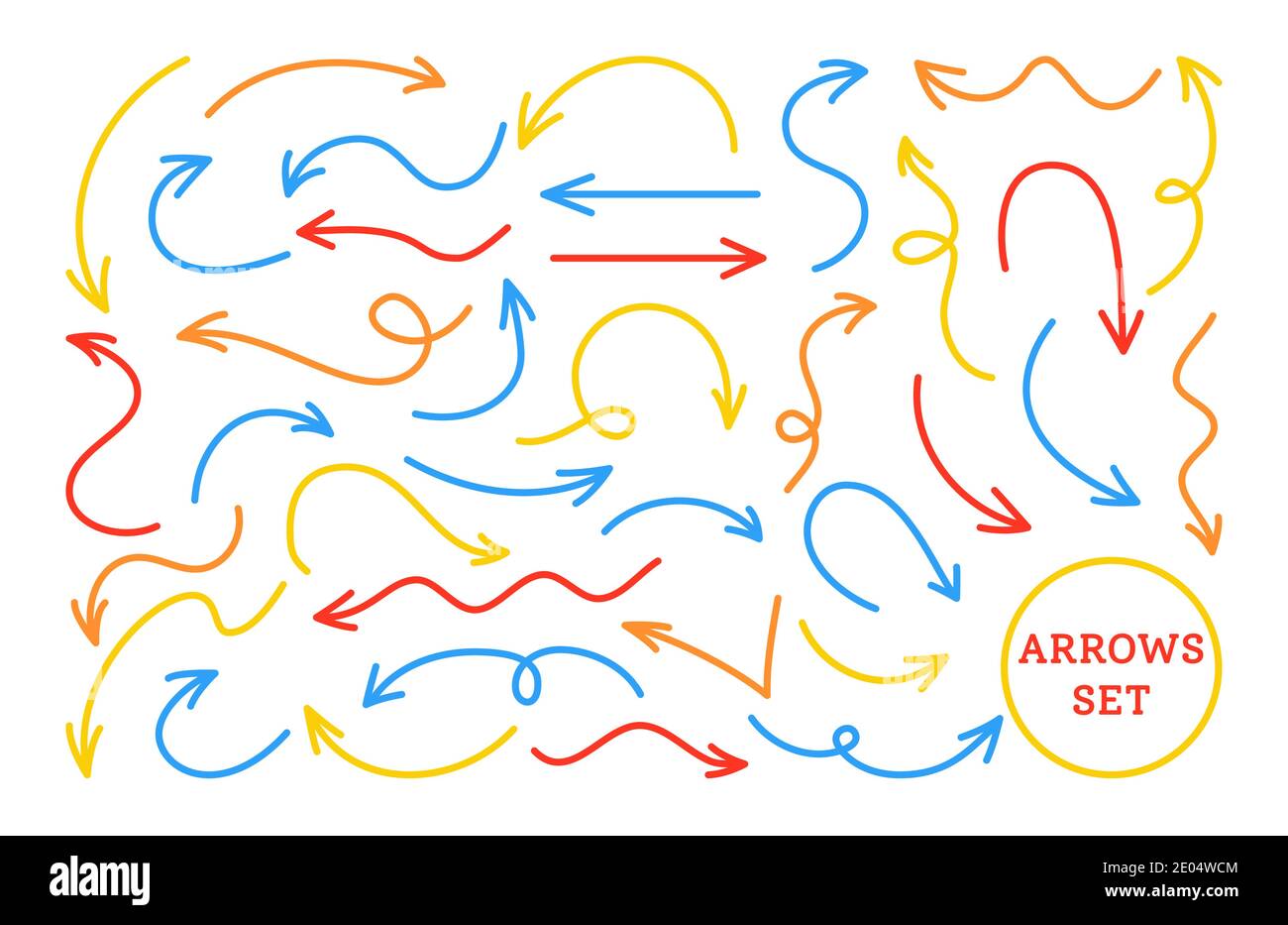 Arrows bright red blue, yellow infographic line set. Comics different ...