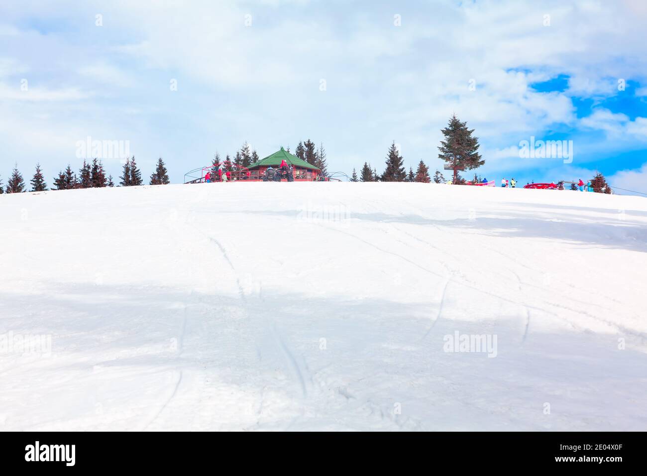 Ski resort on the snowy hill Stock Photo - Alamy