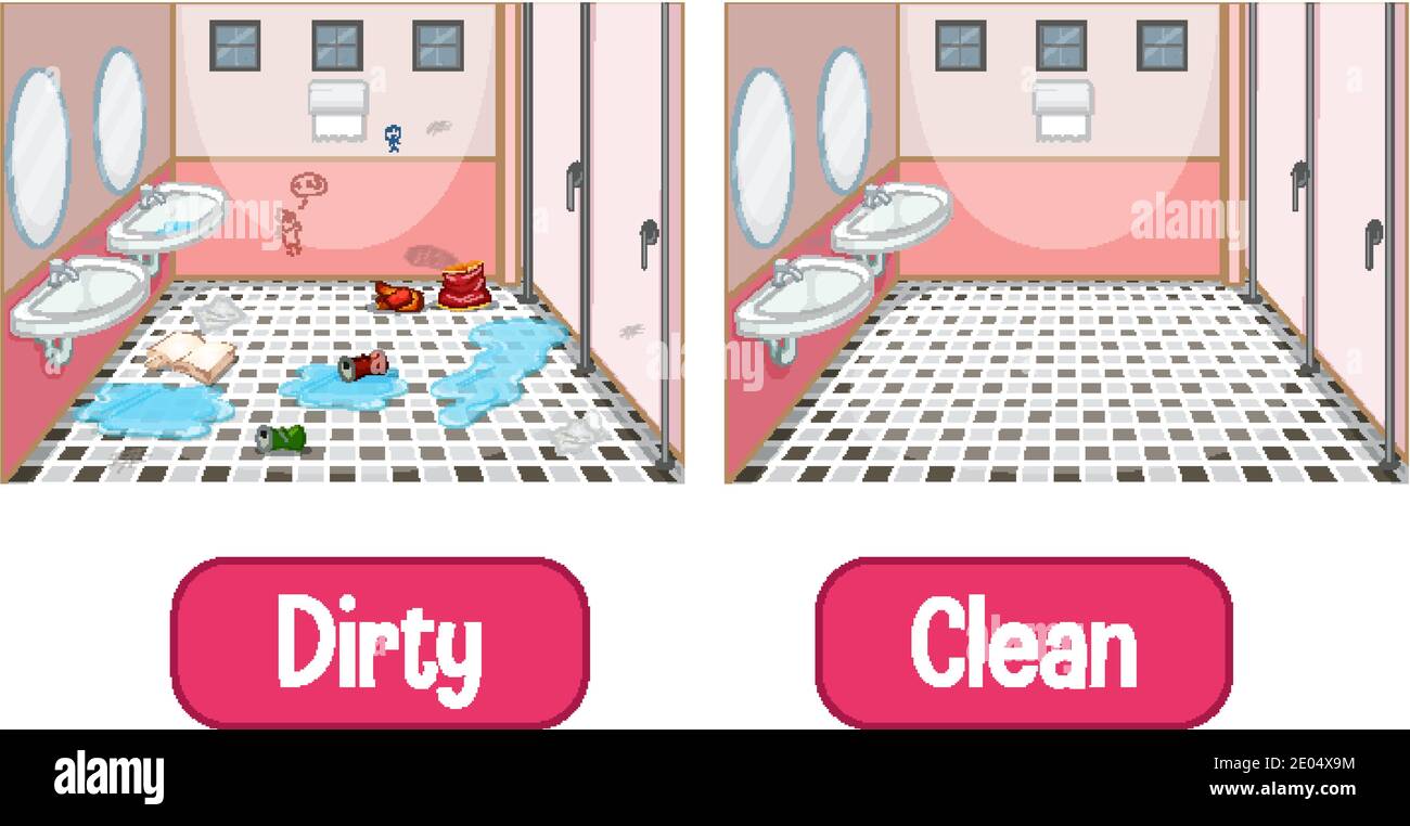 Opposite adjectives words with dirty and clean illustration Stock ...