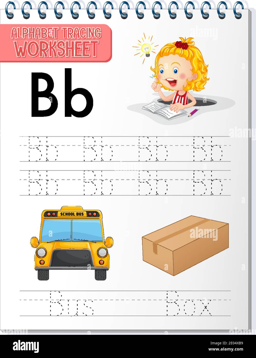 Alphabet tracing worksheet with letter and vocabulary illustration ...