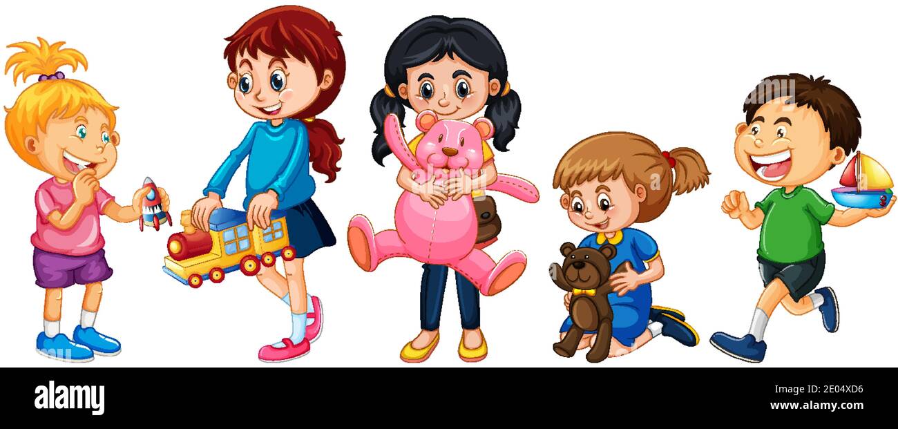 Group of young children cartoon character on white background ...