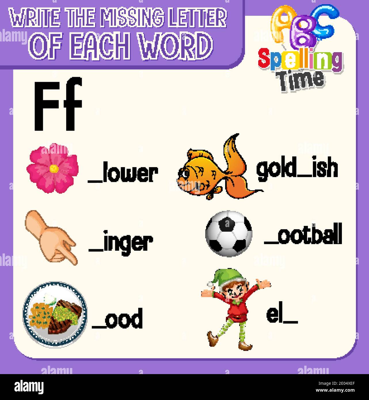 Fill the missing letter of each word worksheet for children ...