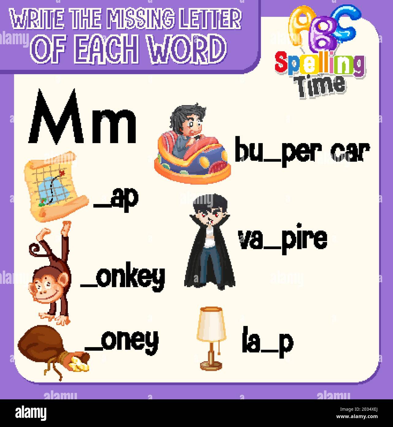 Fill the missing letter of each word worksheet for children ...