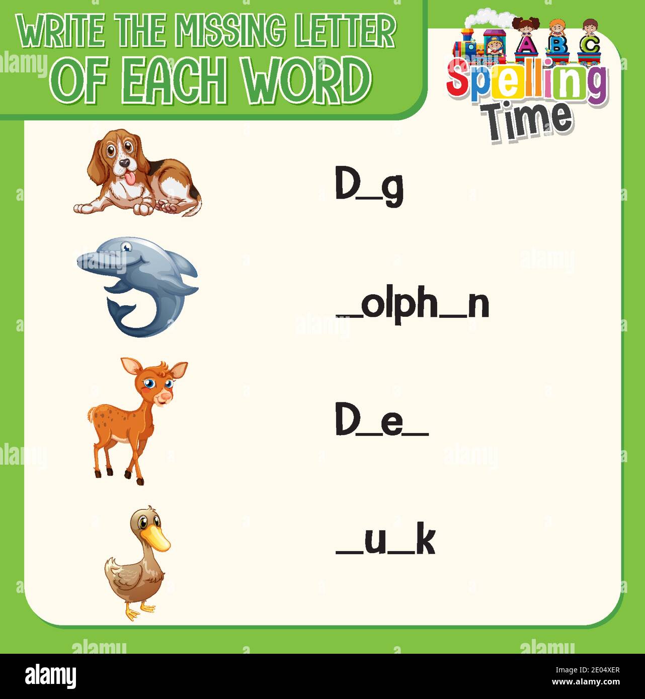 Write the missing letter of each word worksheet for children ...