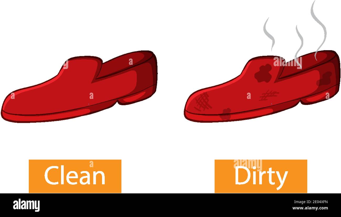 Opposite adjectives words with clean and dirty illustration Stock ...