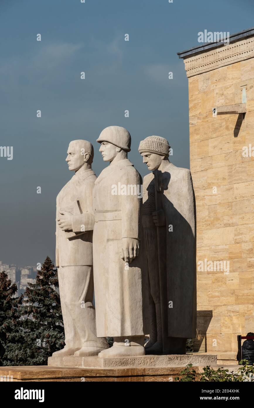 Ankara, Turkey. 24th Nov, 2020. Soldier Statues at the entrance of Road ...