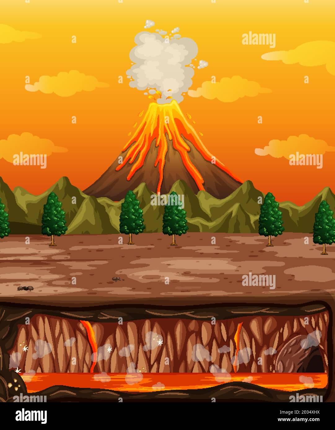 Volcano eruption and underground scene illustration Stock Vector Image ...
