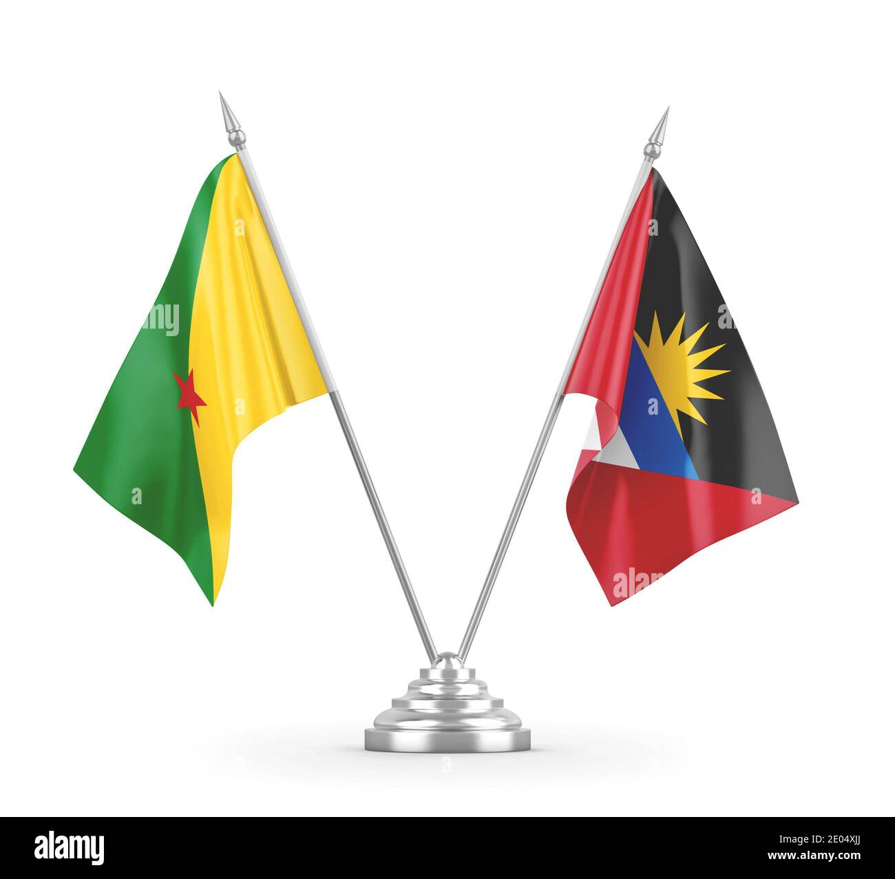 Antigua and Barbuda and French Guiana table flags isolated on white 3D ...