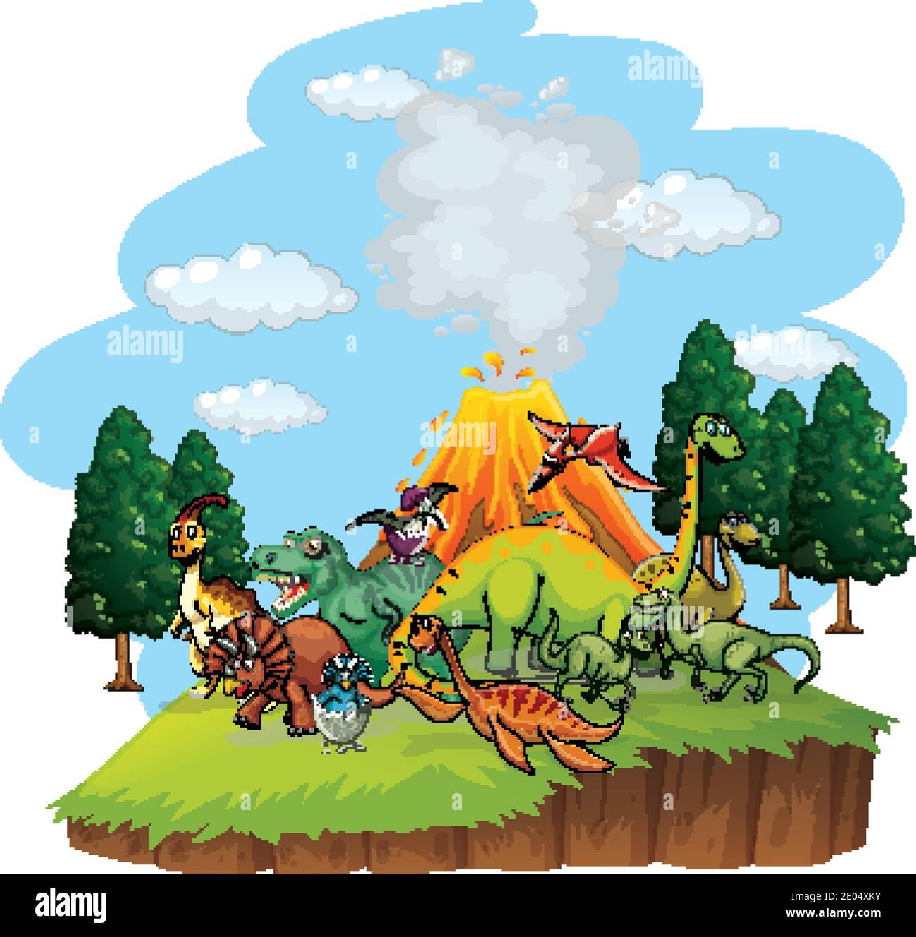 Dinosaurs cartoon character in nature scene illustration Stock Vector ...