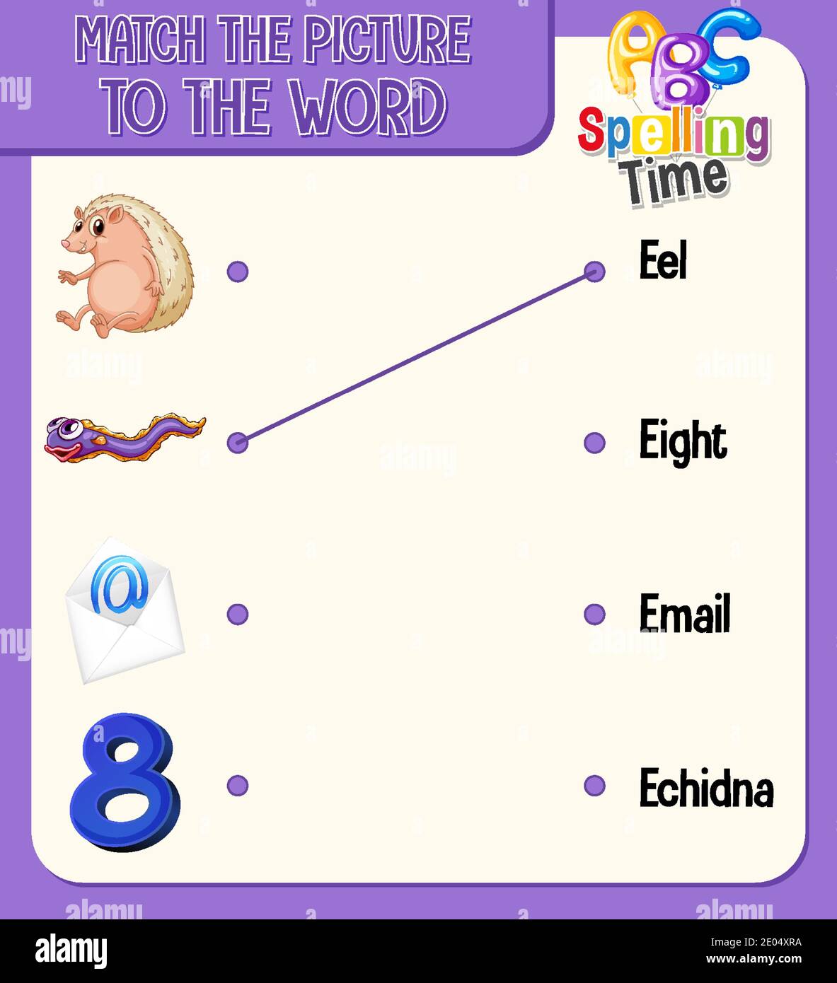 Word to picture matching worksheet for children illustration Stock ...