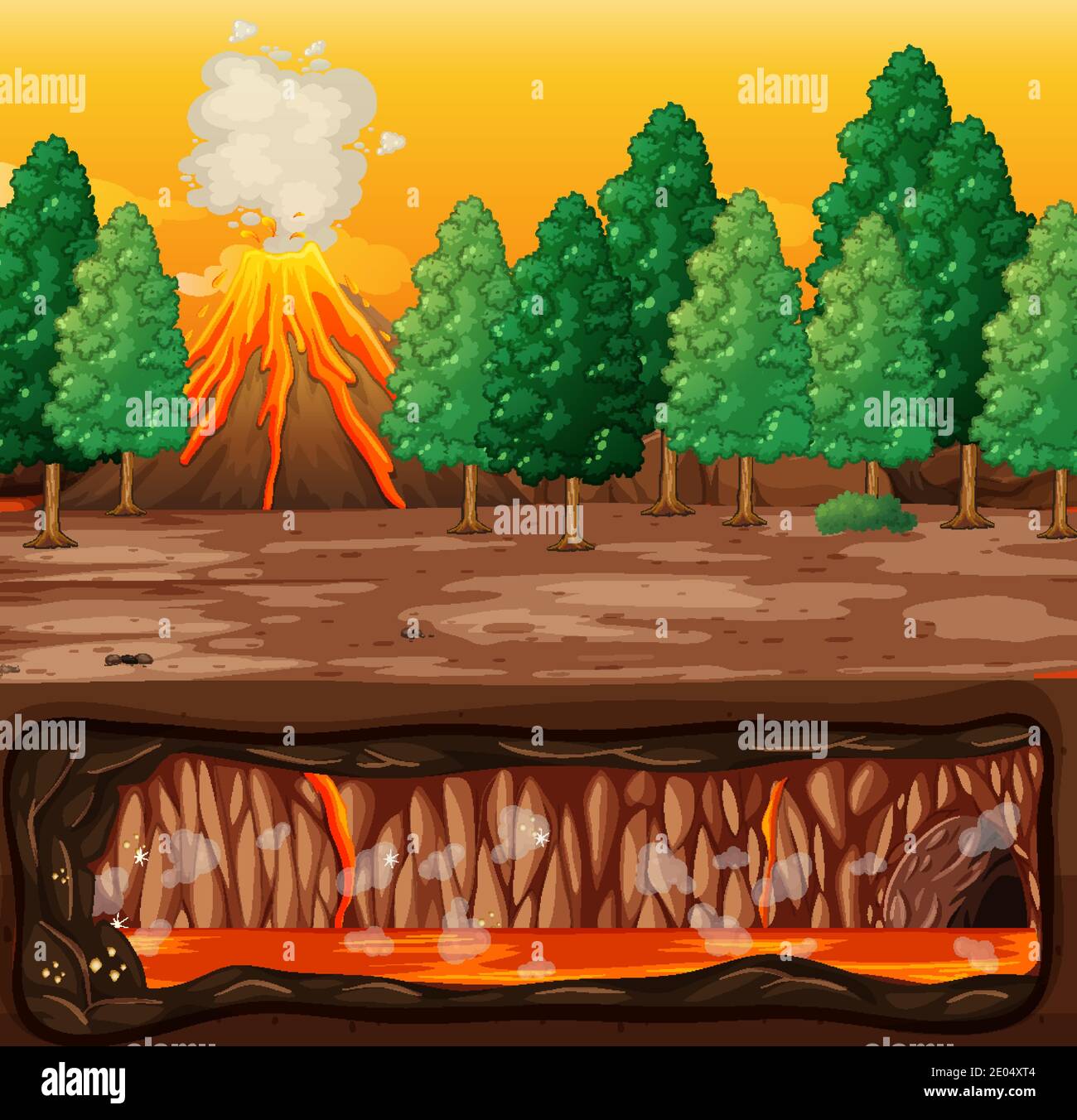 Volcano eruption with magma in underground illustration Stock Vector ...