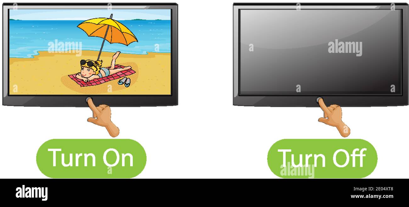 Opposite words with turn on and turn off illustration Stock Vector ...