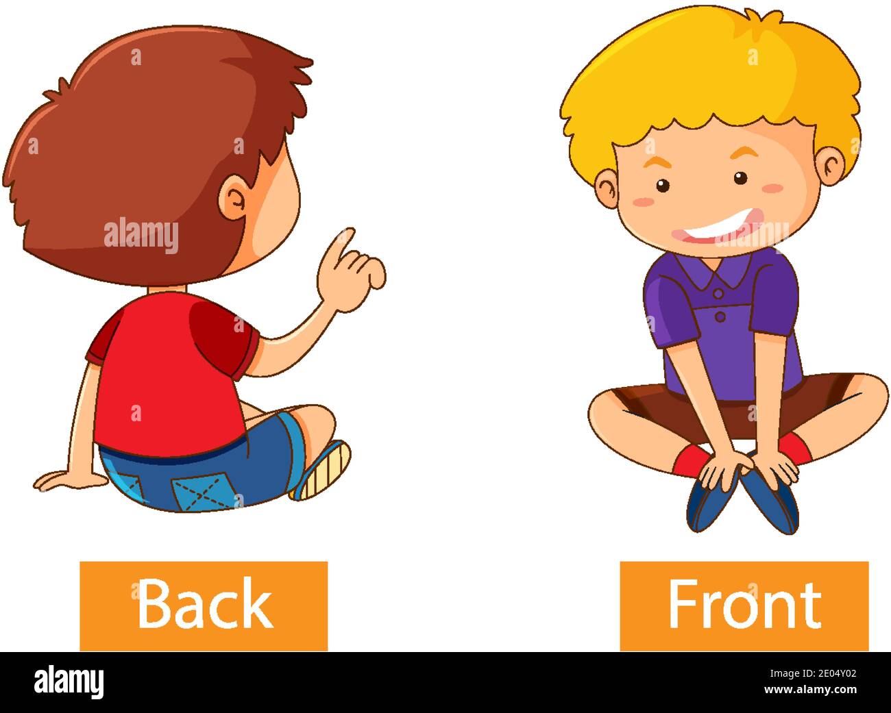 Opposite adjectives words with back and front illustration Stock Vector ...
