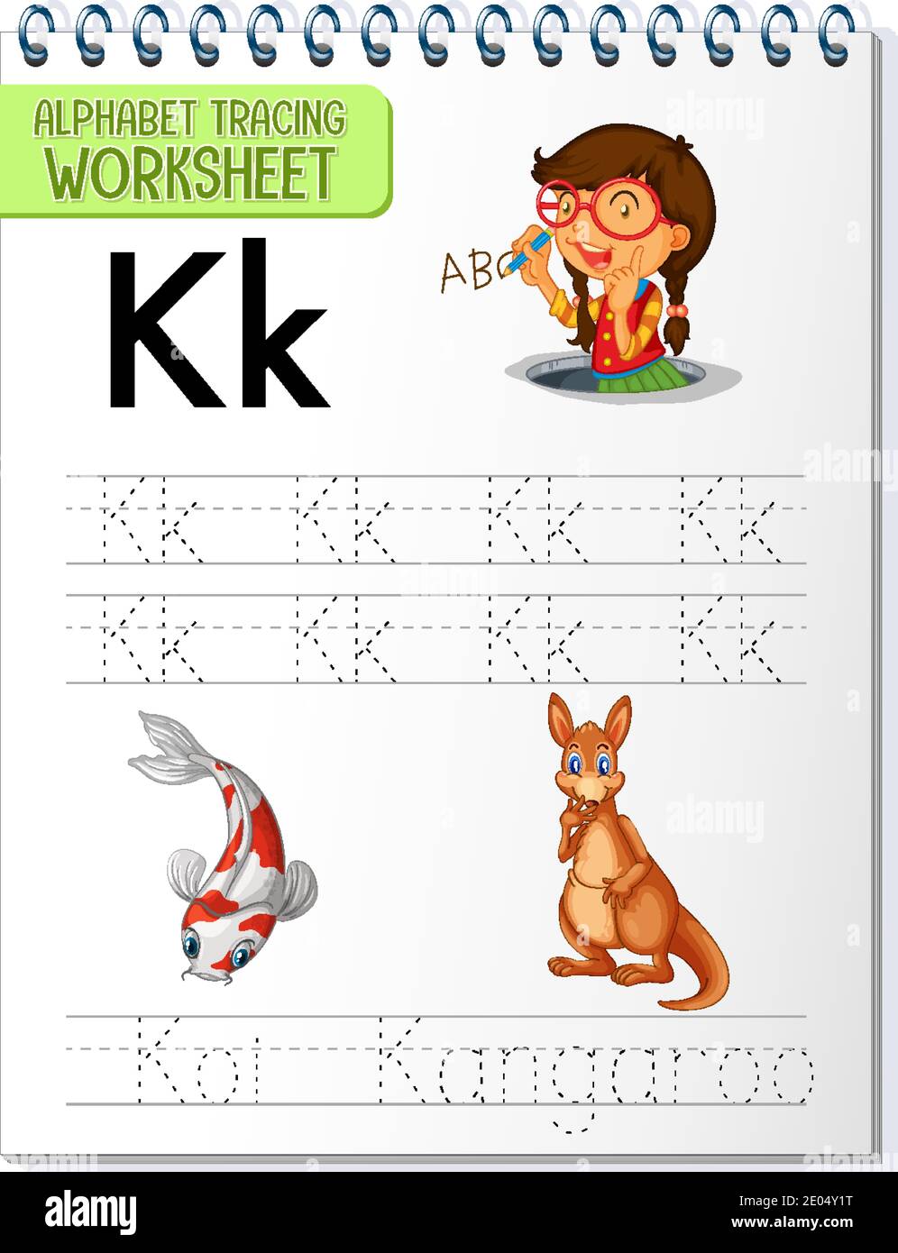 Alphabet tracing worksheet with letter and vocabulary illustration ...