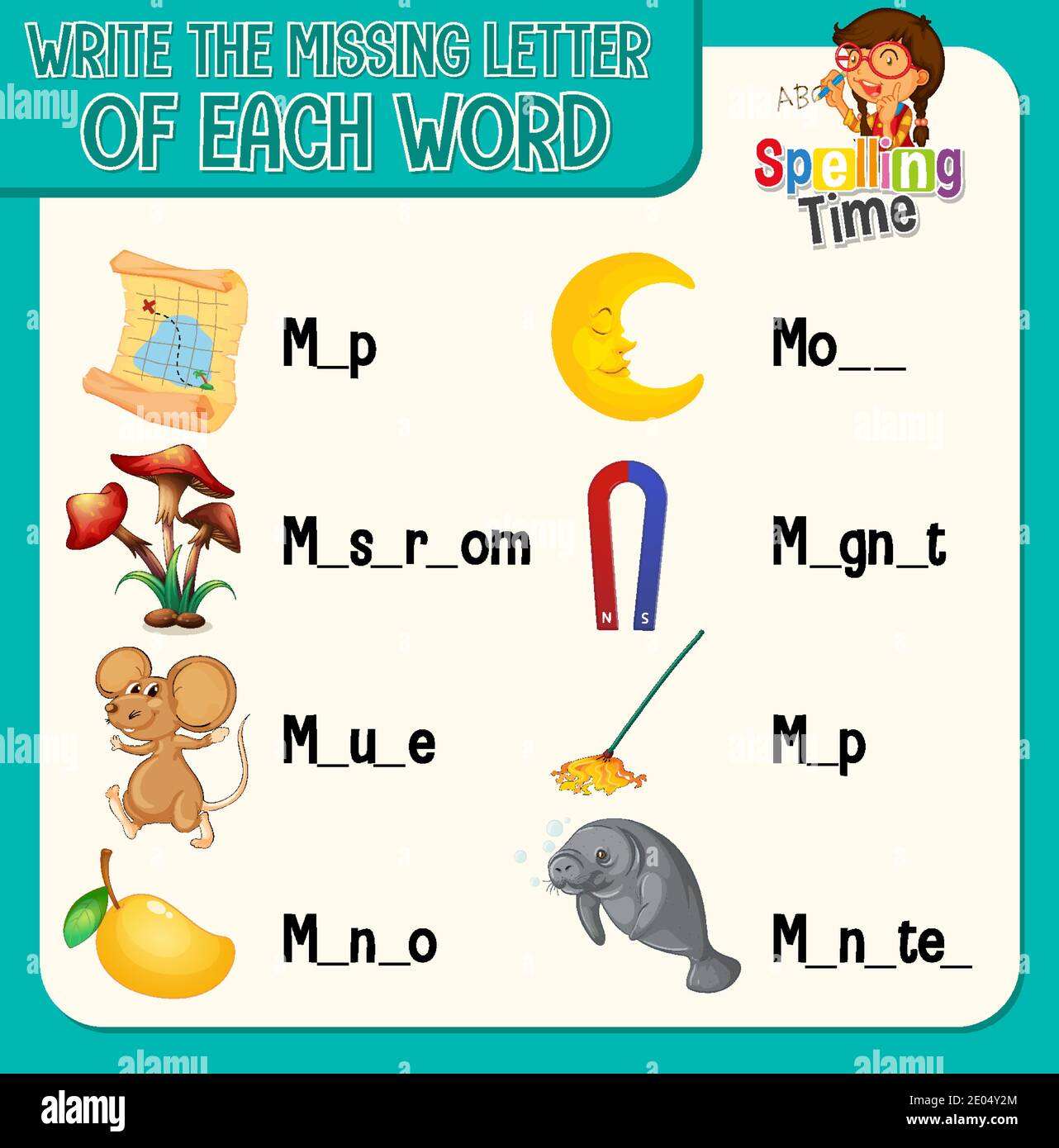 Write the missing letter of each word worksheet for children ...