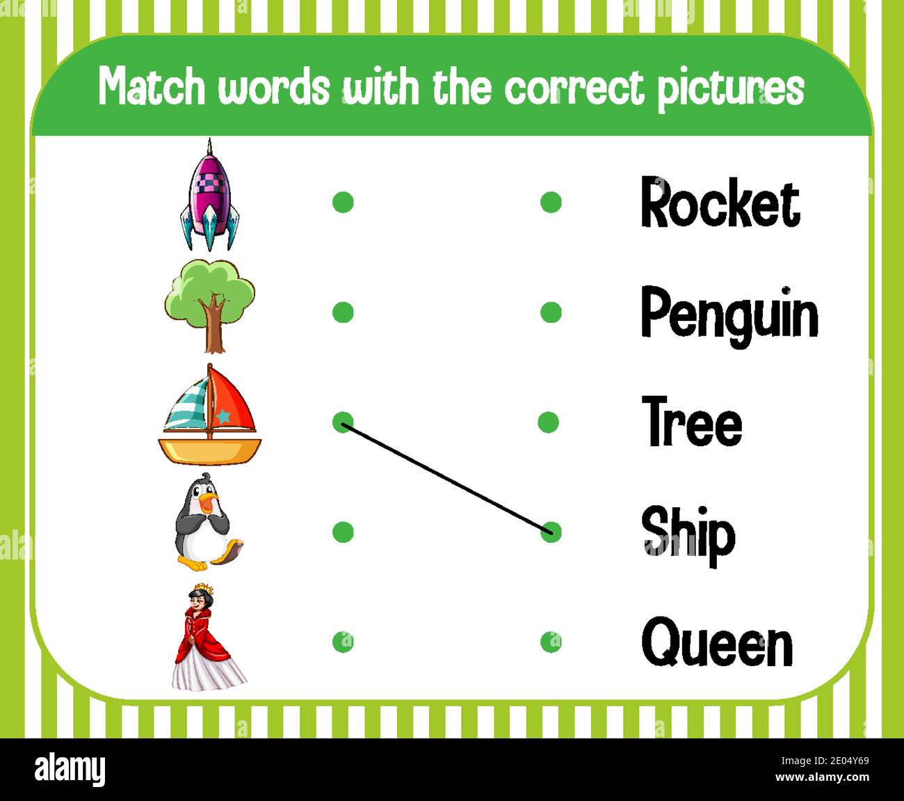 Word to picture matching worksheet for children illustration Stock ...