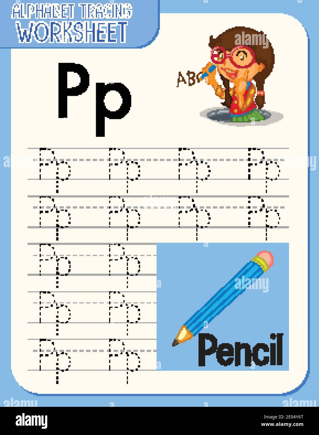 Alphabet tracing worksheet with letter and vocabulary illustration ...
