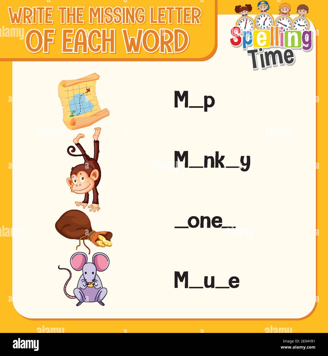 Write the missing letter of each word worksheet for children ...