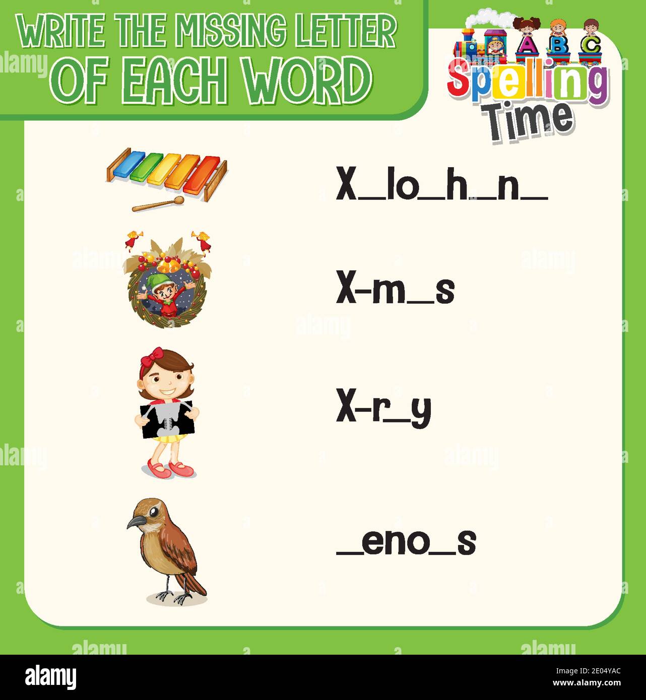 Write the missing letter of each word worksheet for children ...