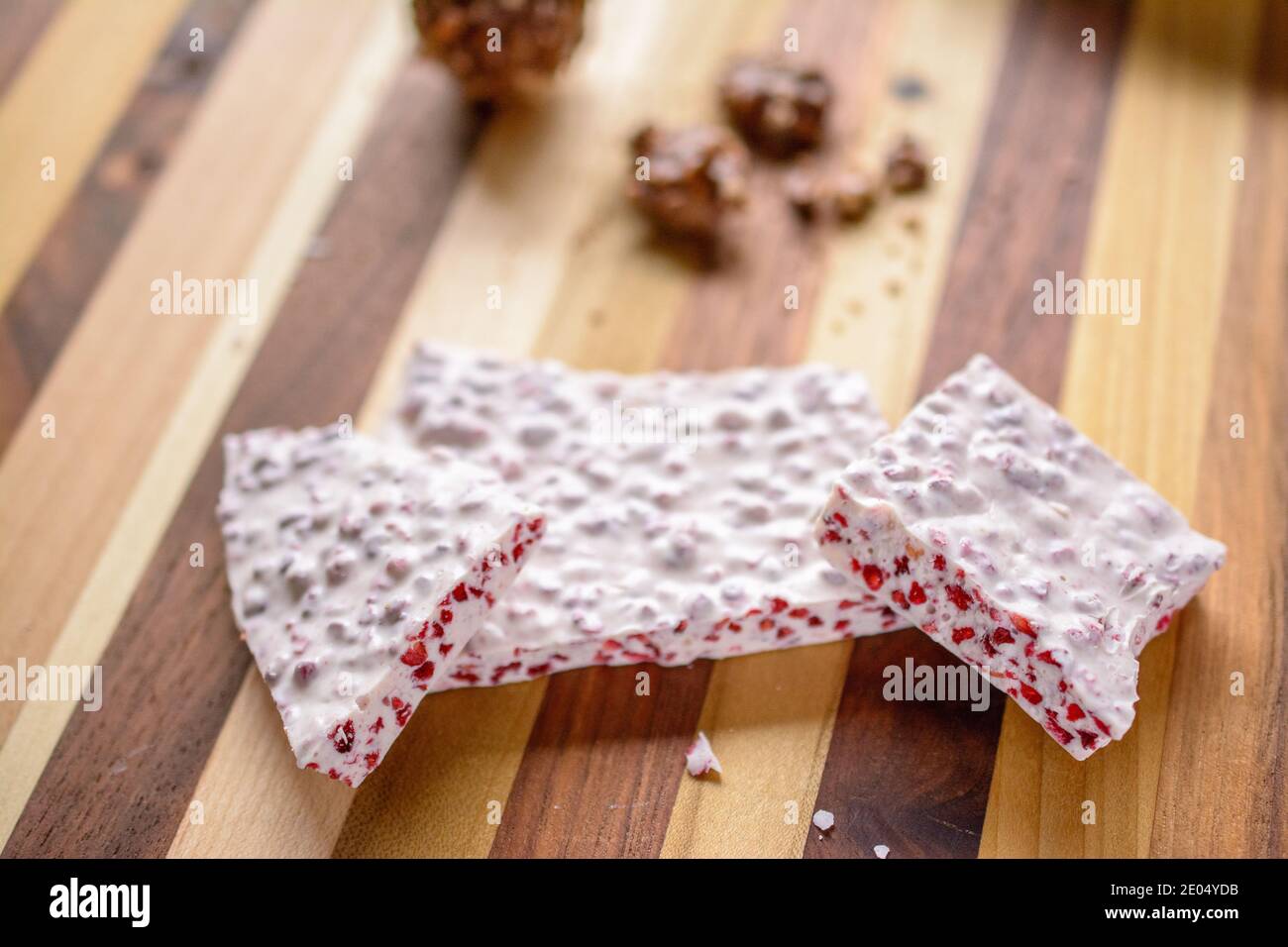 white chocolate raspberry bark candy delicatessen Stock Photo - Alamy