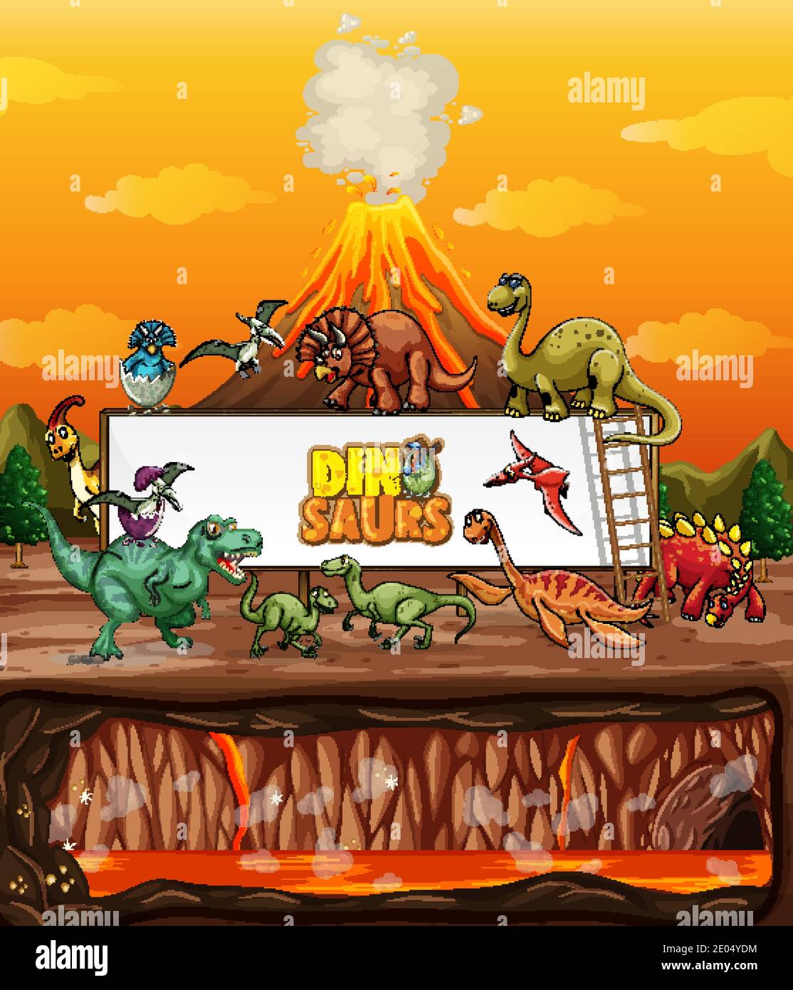 Dinosaurs cartoon character in nature scene illustration Stock Vector ...