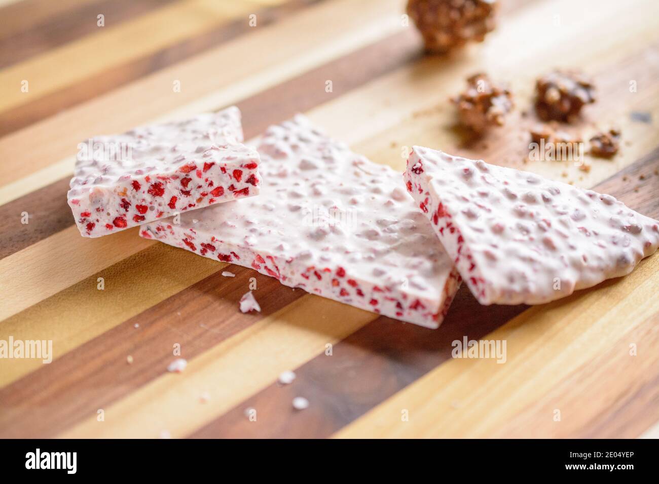 white chocolate raspberry bark candy delicatessen Stock Photo - Alamy